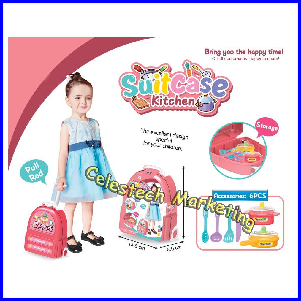 Kitchen playset CTM Pretend Kitchen Set Toy Cute Carry Luggage Trolley ...