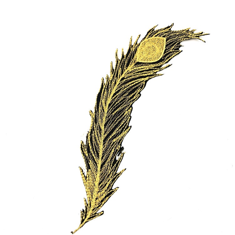 Gold Thread Peacock Feather Embroidery Iron On Patches With Stage ...