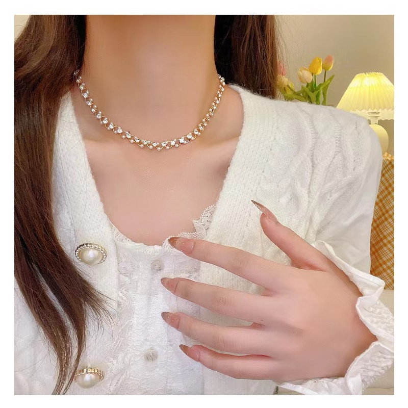 BUBBLE LETTER Iced Out White Pearl Necklace For Women Gold Color Choker ...