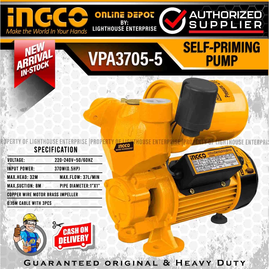 INGCO 370W 0.5HP Self Priming Peripheral Pump/Booster Pump w/ Bladder ...