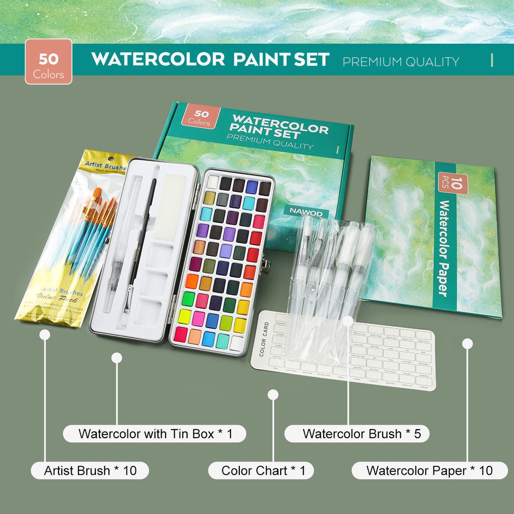 Seamiart [Ready Stock] 50 Colors Basic Metallic Solid Watercolor Gift ...