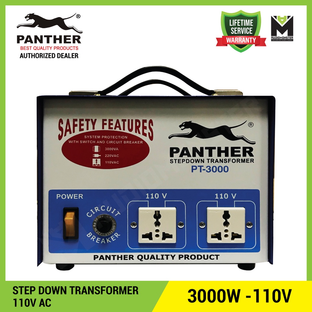 Panther PT 3000w-110v Step-down Transformer 3000 Watts, Input 220VAC, Output 110VAC Single Phase ...