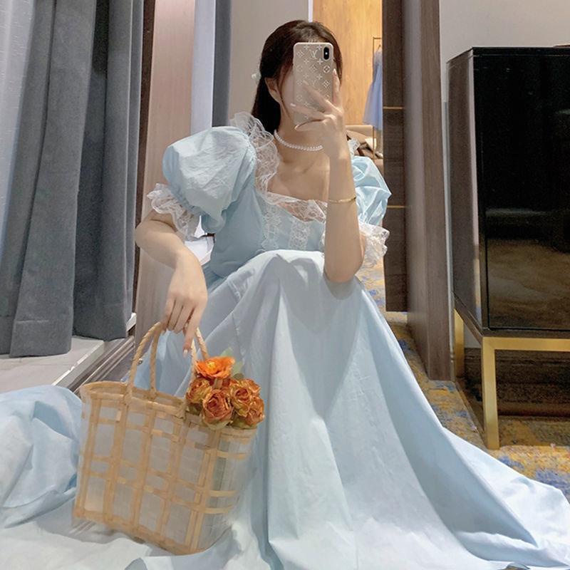 (Quick delivery)Blue Dress Female Summer Mid-Length Style Ting Fairy ...
