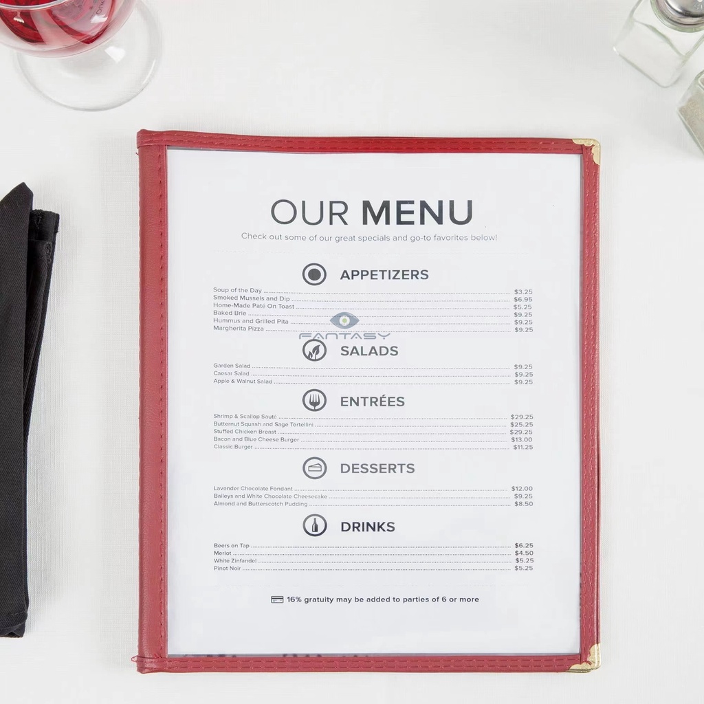 4 Pages 8 Faces A4 Transparent Menu Covers Restaurant Menu Folder Menu ...