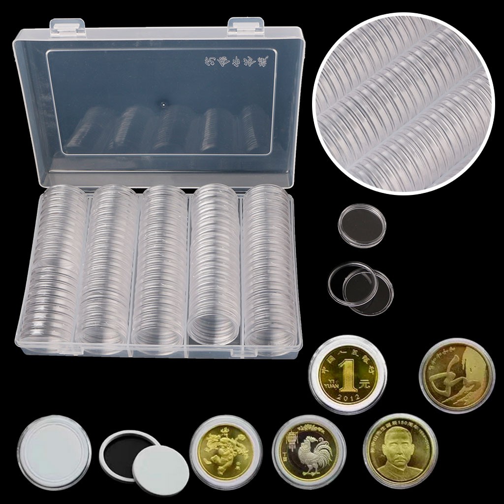 30mm Coin Holder Capsule Storage Box With Two White Pad Rings For 25mm ...