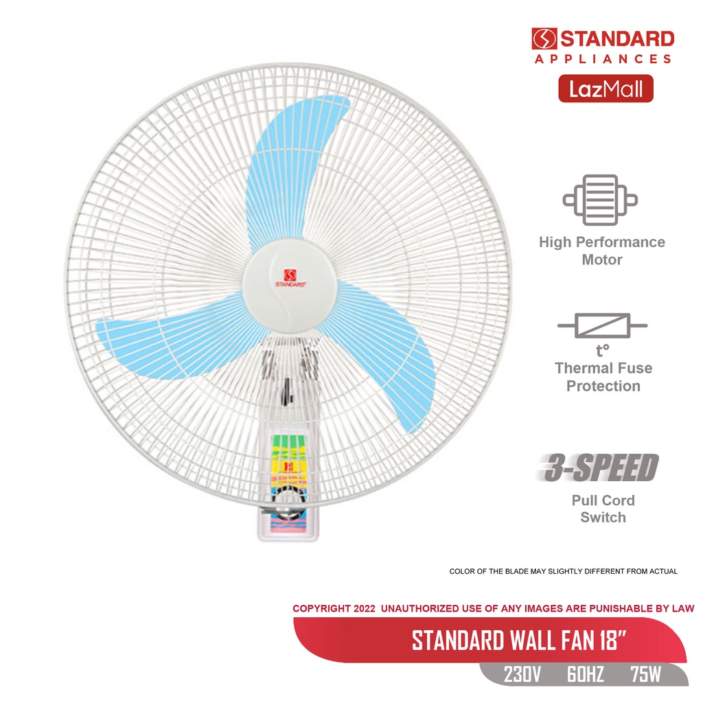 Standard Electric Fan Wall Fan 18 inches Banana Type Plastic Blade (75 ...