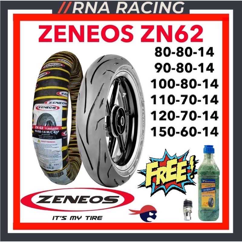 Zeneos Zn62 Motorcycle Tire Gulong Tubeless Rim 14 Free Tire Sealant ...