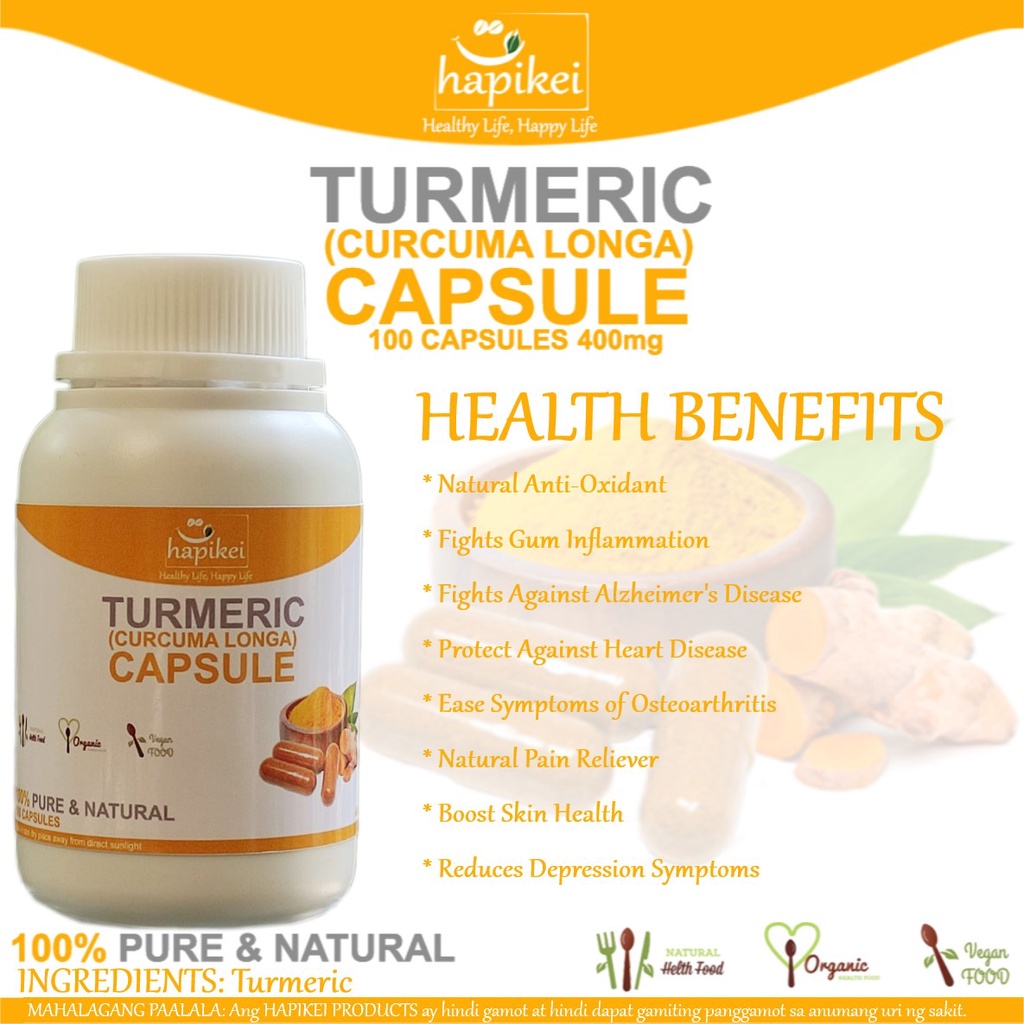 HAPIKEI TURMERIC CAPSULE 100 Capsules PURE NATURAL AUTHENTIC | Shopee ...