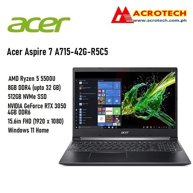Acer Aspire 7 A715-42G-R5C5 AMD Ryzen 5 5500U Laptop | Shopee Philippines