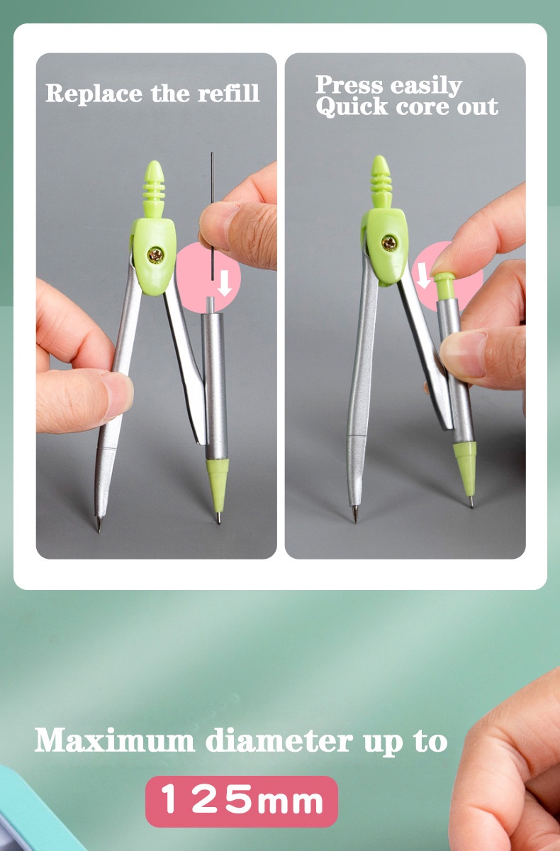 7Pcs/Set Geometry Compasses Ruler Kit Protractor, Triangle Square ...