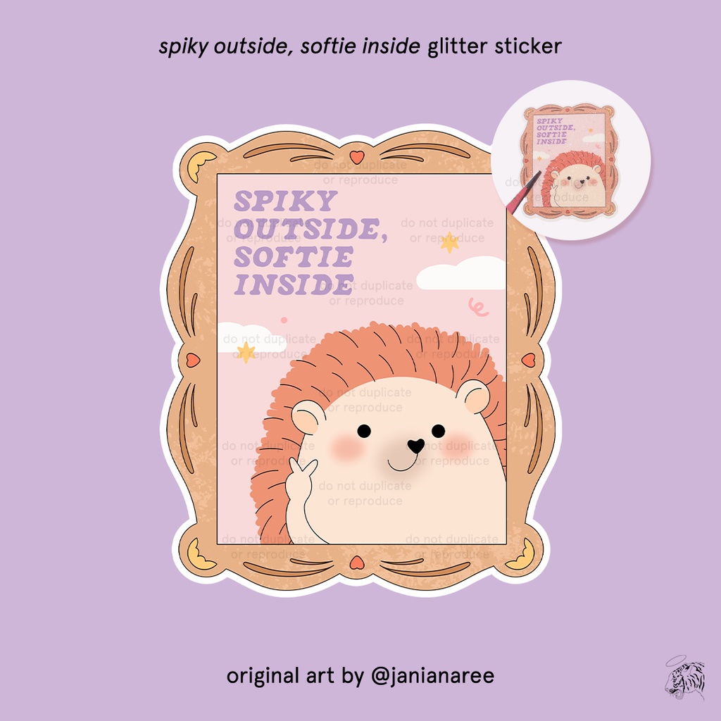 Spiky Outside, Softie Inside Glitter Sticker (Tags: aesthetic deco ...