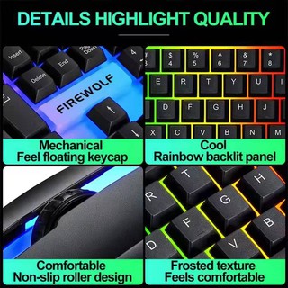 FIREWOLF FWK-230 Rainbow LED Gaming Keyboard And Mouse Combo Bundle ...