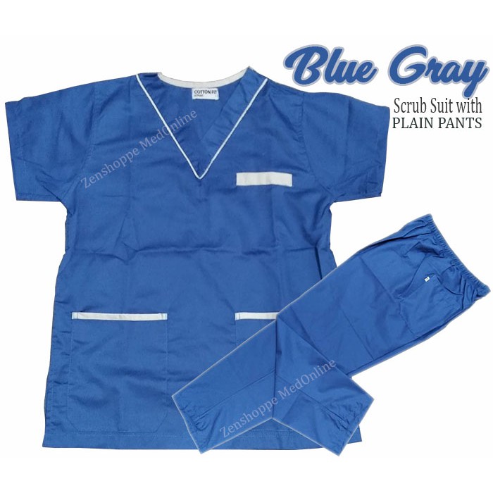 Scrub Suit Set with Piping & Plain Pants (Blue Gray) [LCR] | Shopee ...