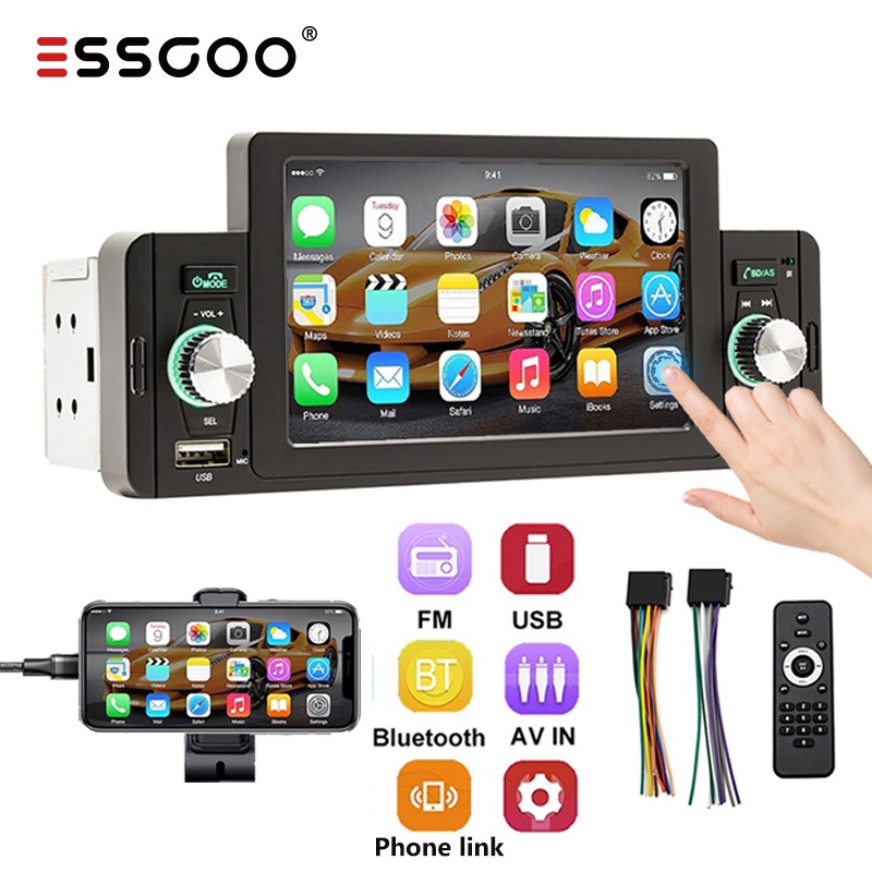 ESSGOO 5" HD Touch Screen Car Stereo Radio 1 Din Mirror Link Bluetooth ...