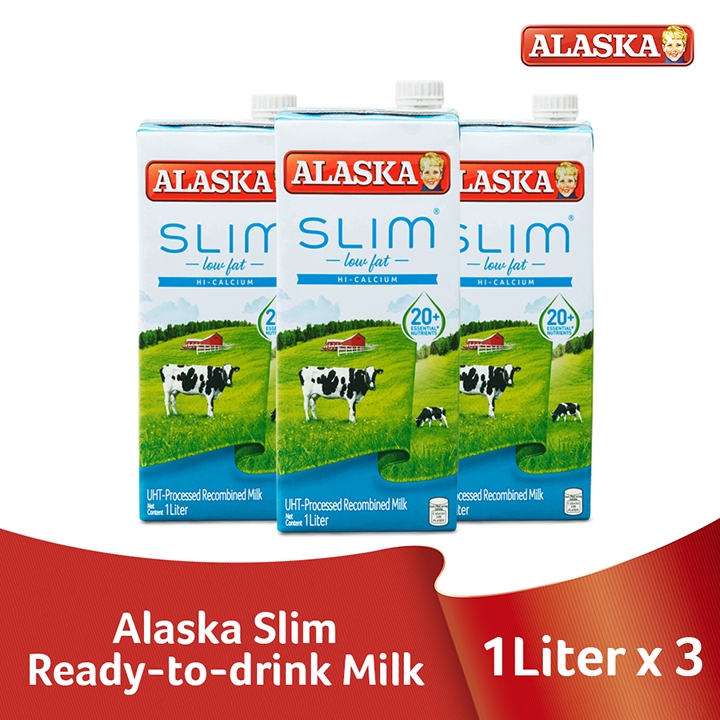 Alaska Slim Low-Fat Ready-to-Drink Milk 1 Liter, Pack of 3 | Shopee ...