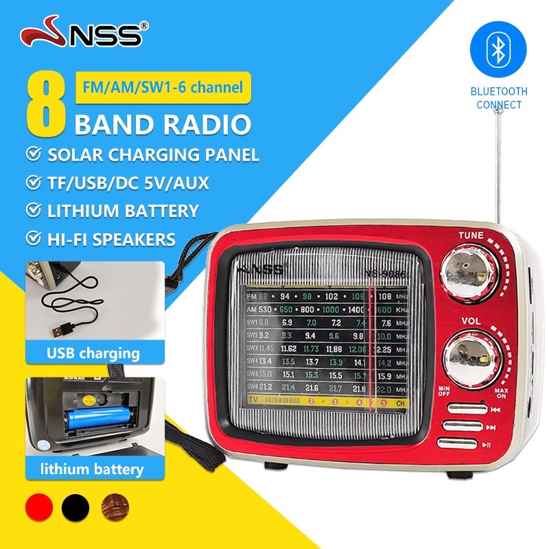 Nss portable radio bluetooth mini radio AM/FM/SW1-6 8-band receiver ...
