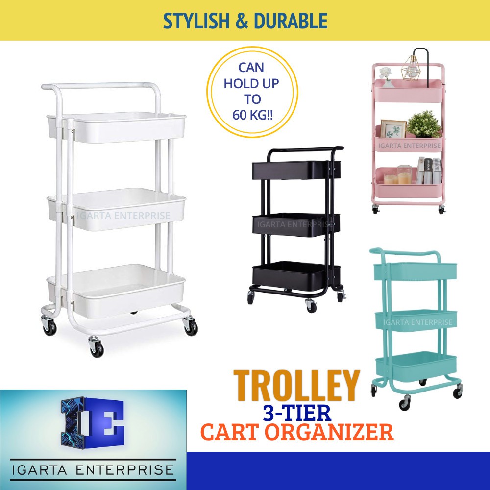 3 tier TROLLEY UTILITY CART Organizer ABS Plastic | Shopee Philippines