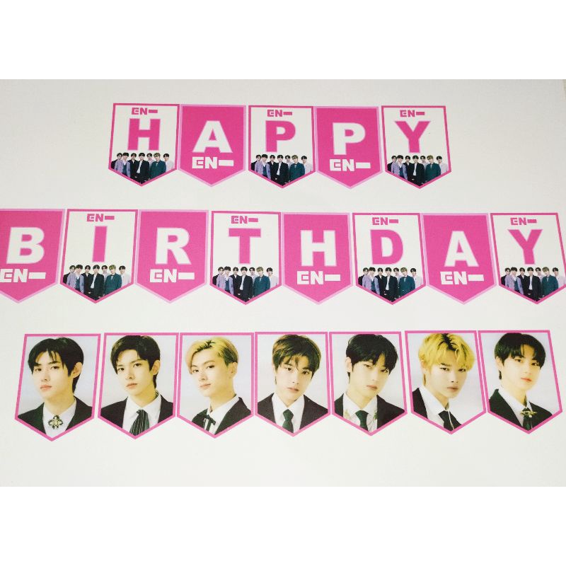 Enhypen Happy Birthday Banner Pink 7 individual group member photos ...