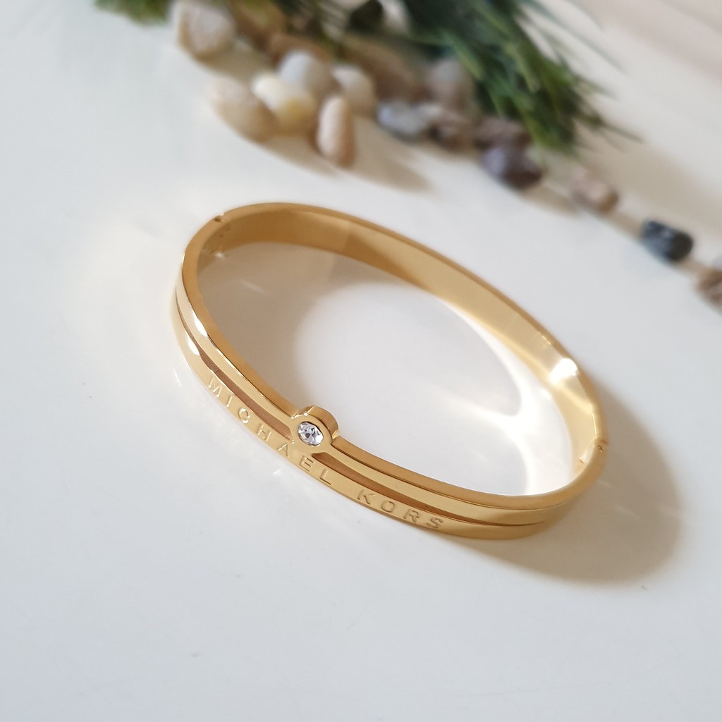 Michael Kors Classic Women's Bangle - MK Engraved with Pave Stone ...