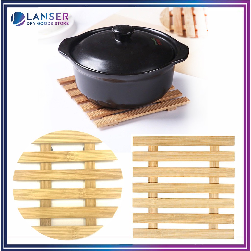 【LS】Multipurpose Bamboo Wooden Heat Pad Table Mat Heat Insulation Pot ...