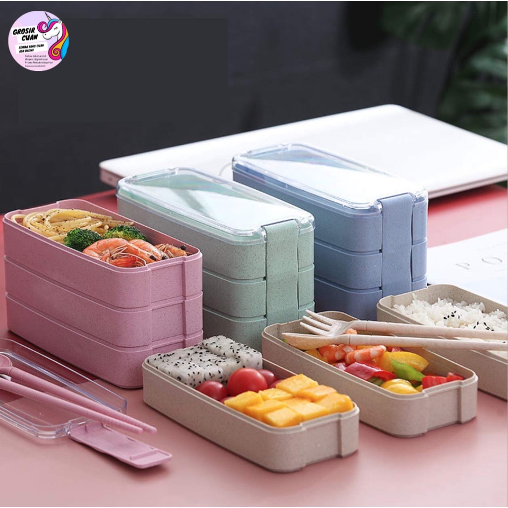 Lunchbox 3 Stacking / Lunch box 900 ml WHEAT Fiber Material / Lunchbox ...