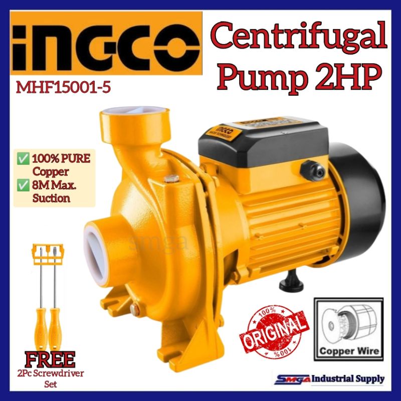 INGCO Industrial 1500W 2HP Centrifugal Pump (MHF15001-5) w/FREE ...