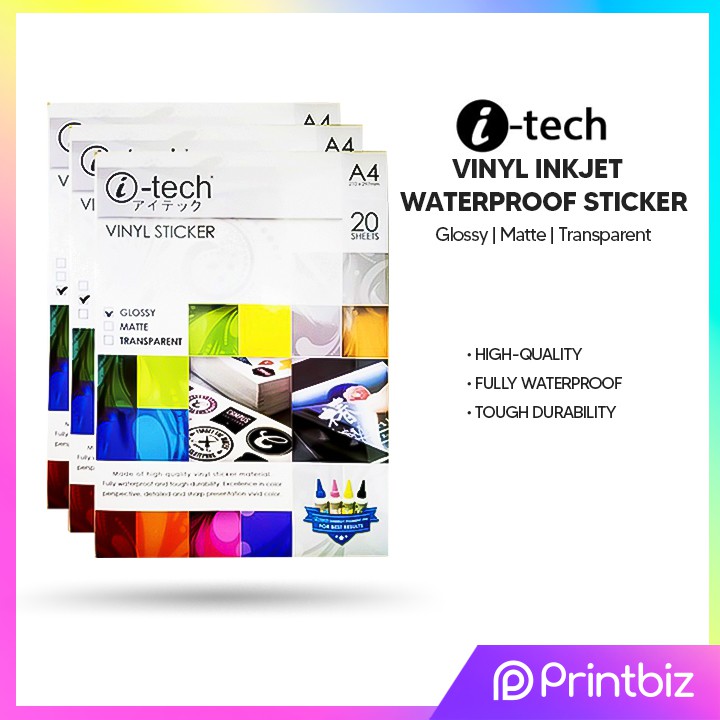 ITECH Inkjet Vinyl Sticker Waterproof A4 ( GLOSSY | MATTE | TRANSPARENT ...