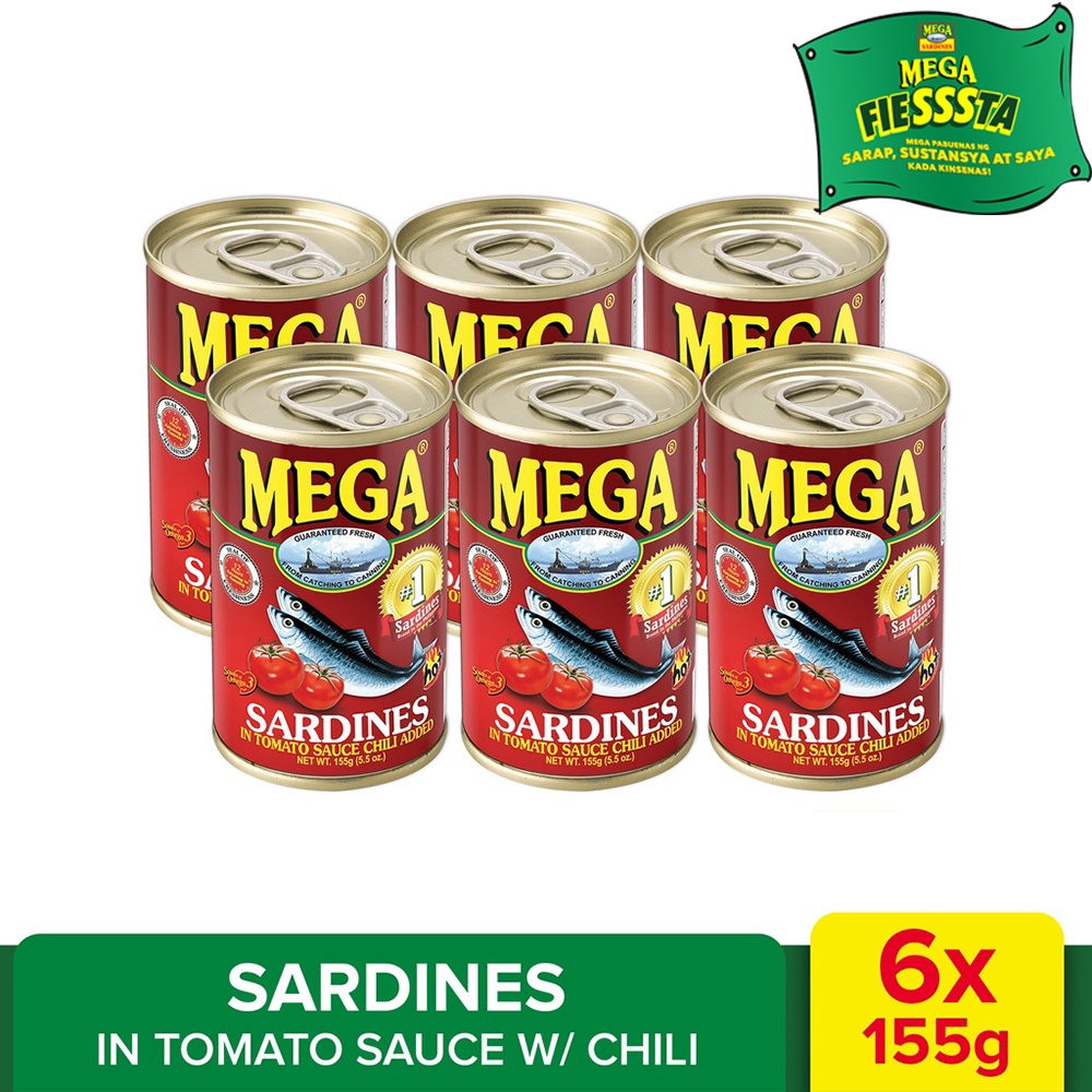 MEGA Sardines in Tomato Sauce with Chili 155G By 6's | Shopee Philippines