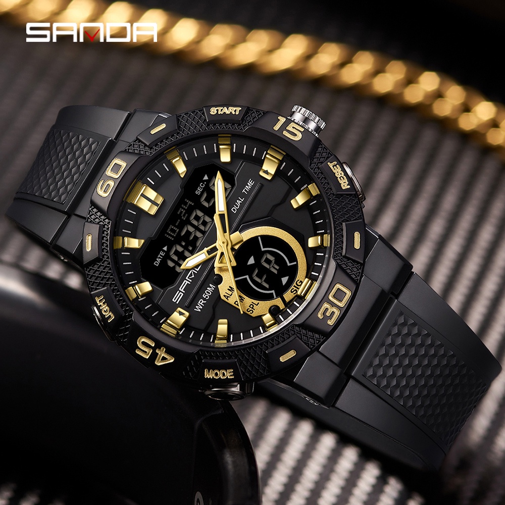 SANDA Men's Multisport Watch Dual Display Luminous LED Digital Watch ...