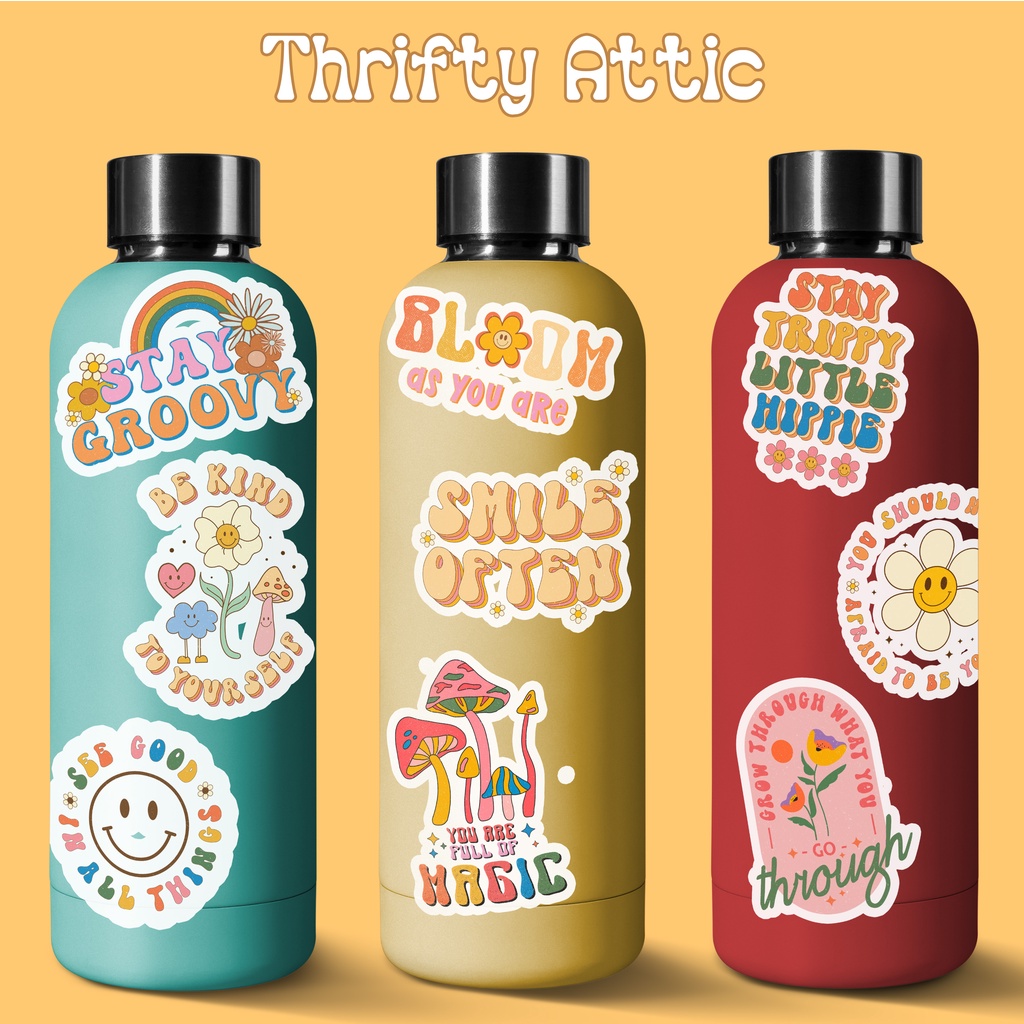 Flask Stickers - 9pcs Retro 70's Stickers Cute Aesthetic Design for ...