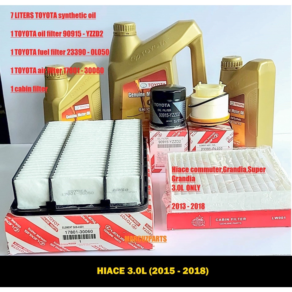 BUNDLE SET - Oil and Filters for Toyota Hiace 3.0L (2015-2018) | Shopee ...