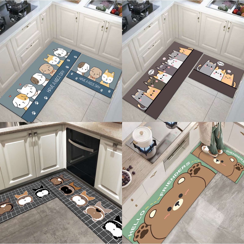 2 Pcs Set Cartoon Mats Kitchen Carpet Balcony Bathroom Toilet Non-slip ...