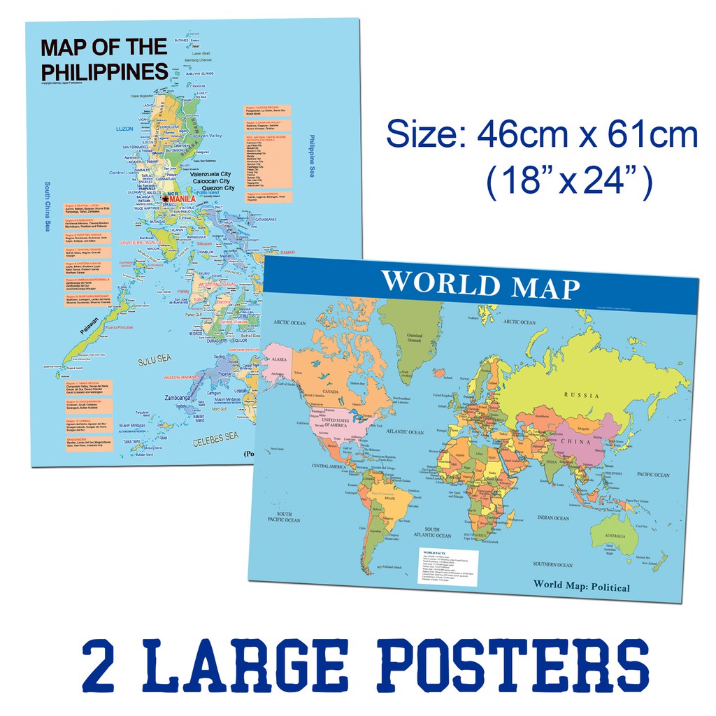 Download Philippine Map + World Map Political Poster Chart BIG 18”x24 ...