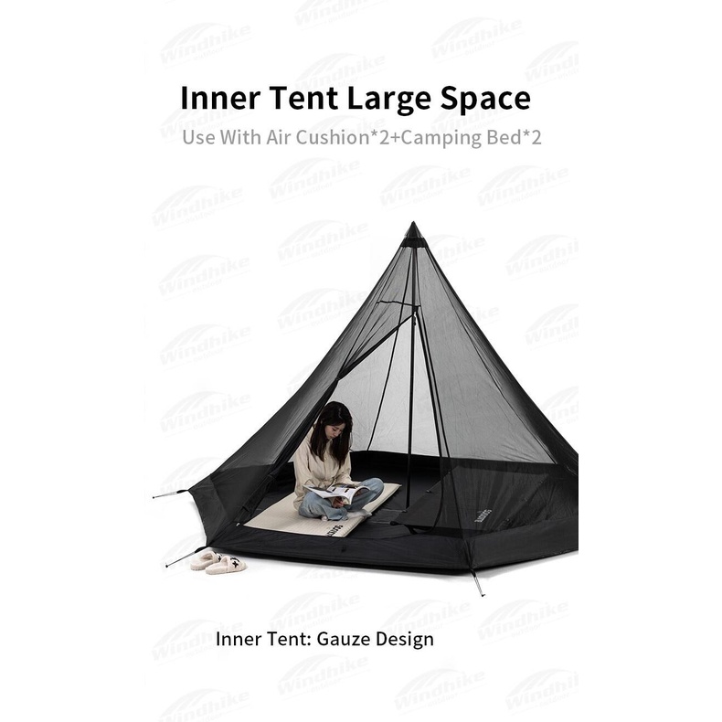 BLACKDOG by Naturehike Hexagon Pyramid Black Tent 4 Person 150D Oxford ...