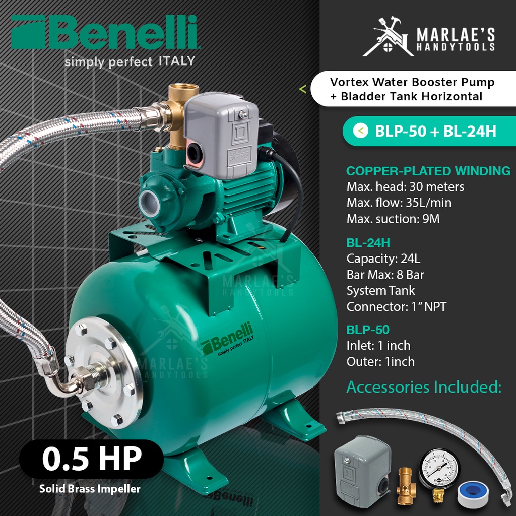 Benelli Vortex Peripheral Booster Water Pump 0.5HP BLP50 + Bladder Tank ...