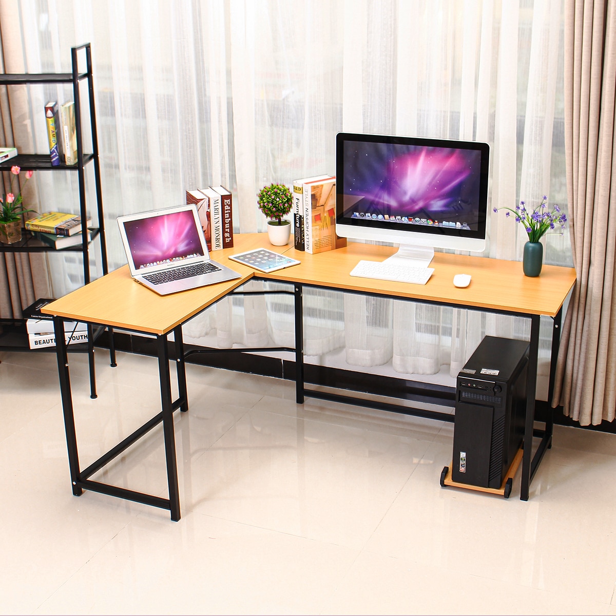 Modern Simple L-Shaped Corner Desktop Computer Desk Table Laptop Table ...
