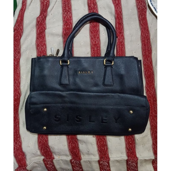 100% Authentic SISLEY Top Handle Bag in Black Genuine Leather Made in ...