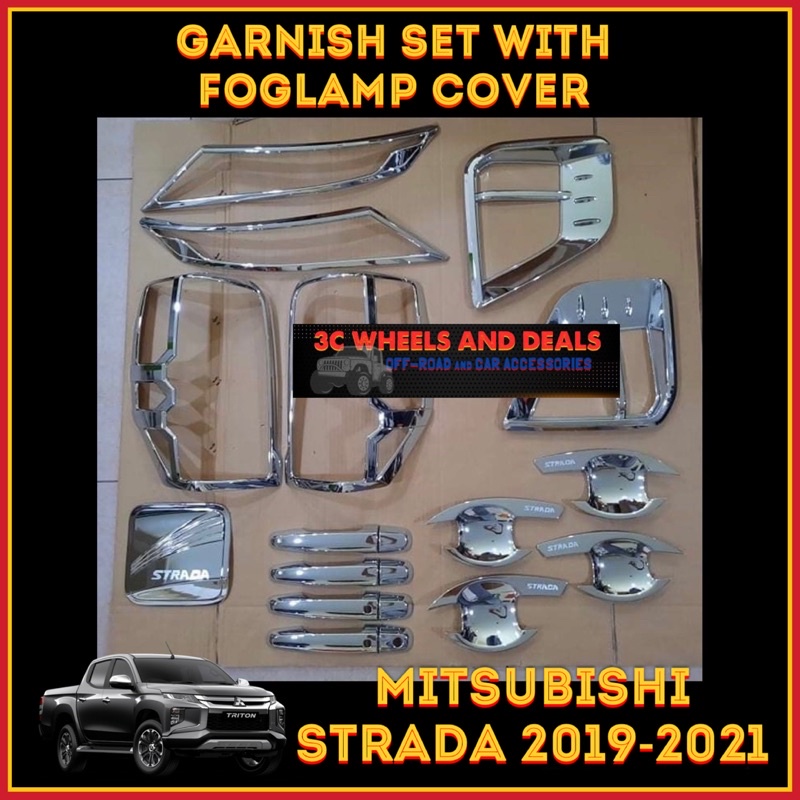 MITSUBISHI STRADA 2019-2021 GARNISH SET with FOGLAMP COVER CHROME ...