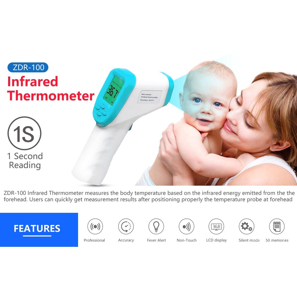 Temperature gun Infrared thermometer Medical grade forehead thermometer ...