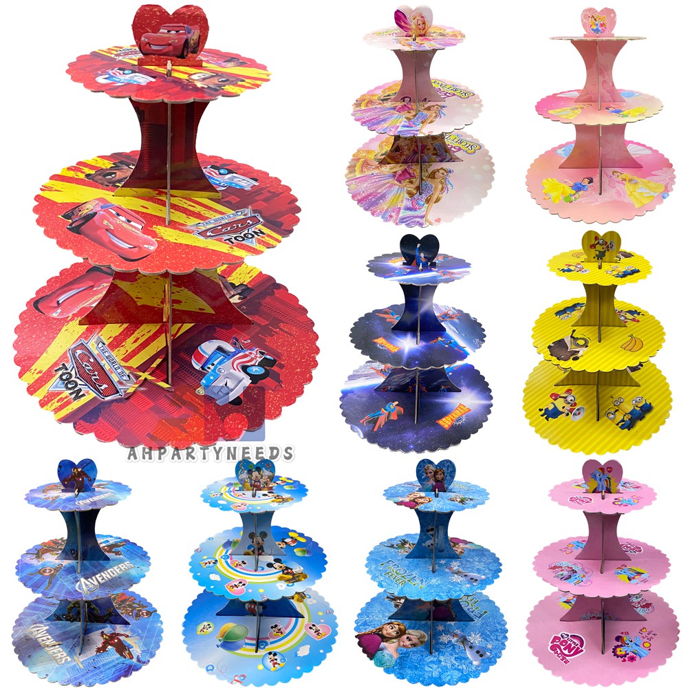 1Set Cartoon 3-Tier Cake Stand Birthday Party Decoration Family Party ...