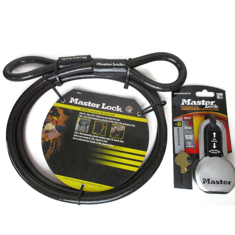 Master Lock Braided steel cable 6ft x 15mm 79DPF + Master Lock Magnum ...
