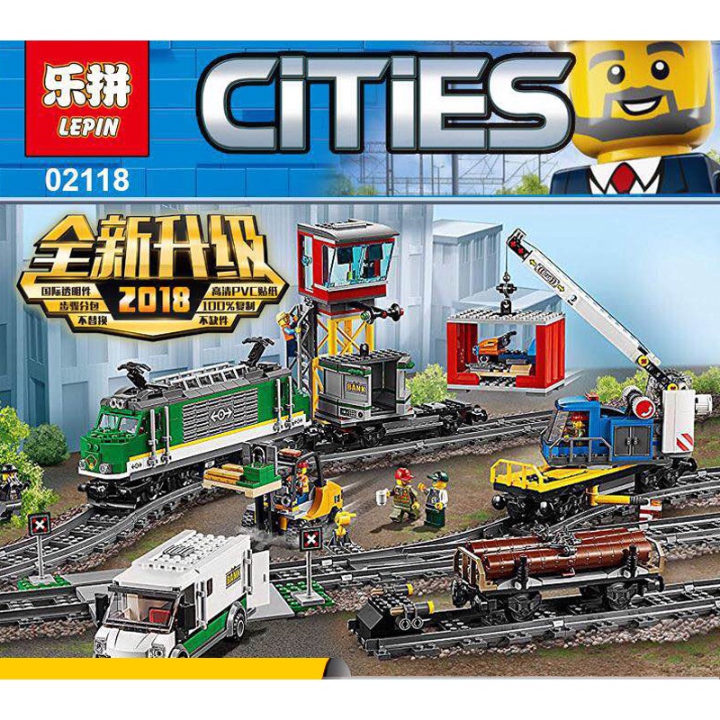 Lepin Cargo Container Trailer Express Train Track Rail Road City ...