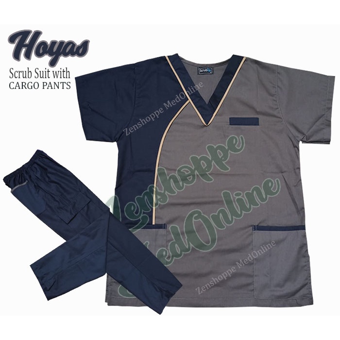 Tri-Color Scrub Suit Set with 6-Pocket Cargo Pants (Hoyas) [SCRUB UP ...