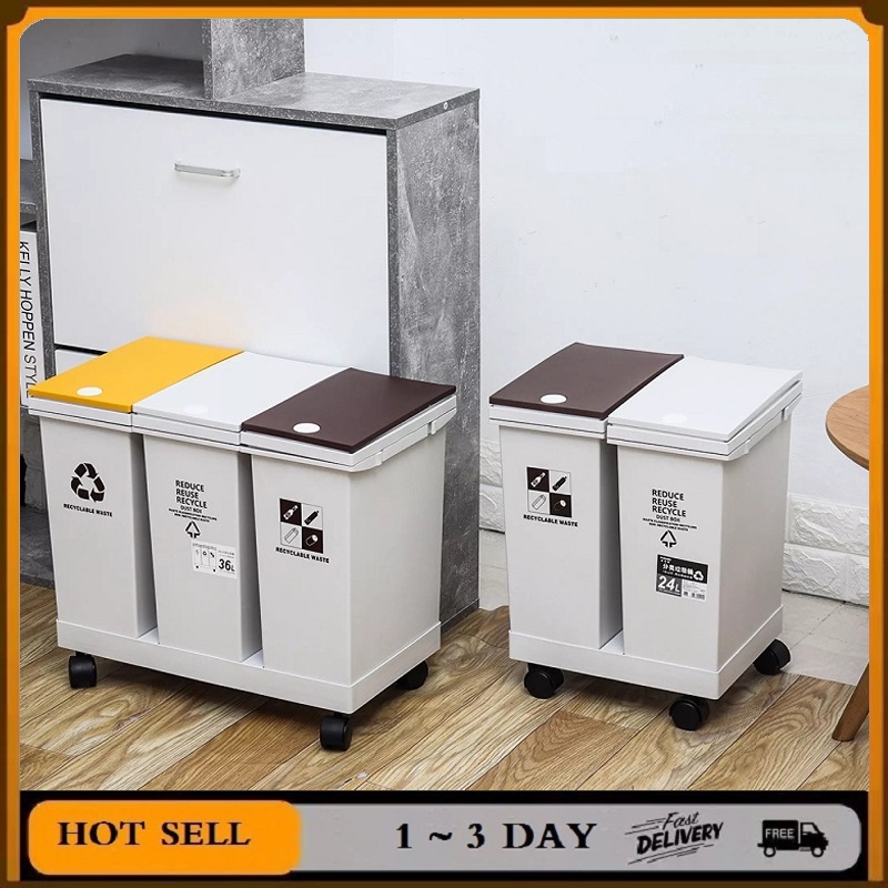 Ready Stock Japanese three-category trash can oversized sliding with ...