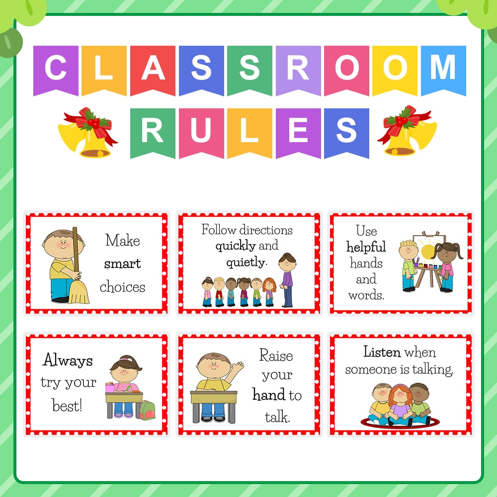6 Pcs set Classroom Rules English A4 Posters Card Classroom Decorations
