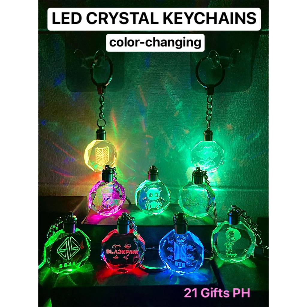 LED Crystal Keychains BTS Tinytan SB19 AOT Avengers logo Panda Luffy ...