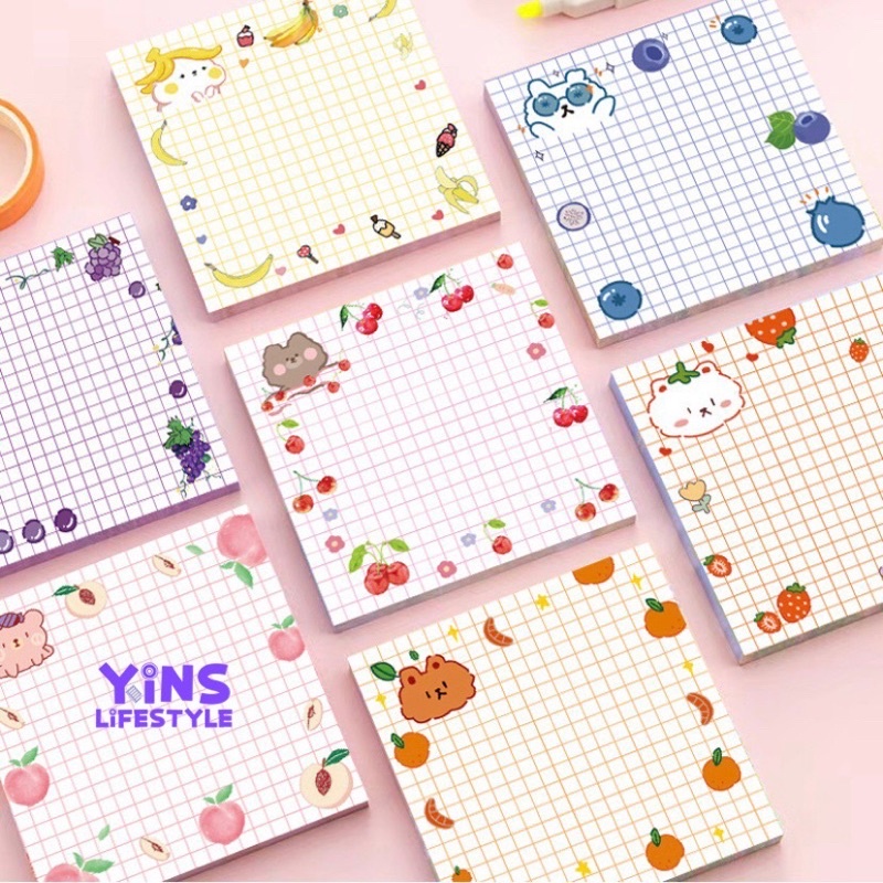 Yins. Ins 50 Sheets Cute Creativity Fruit Grid Sticky Note Cherry ...