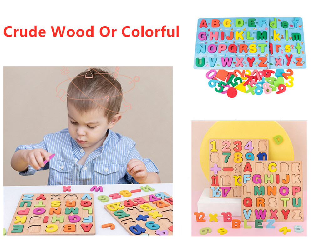 Colorful Number Alphabet Shape Wooden Puzzle Pairing Smooth Surface ...