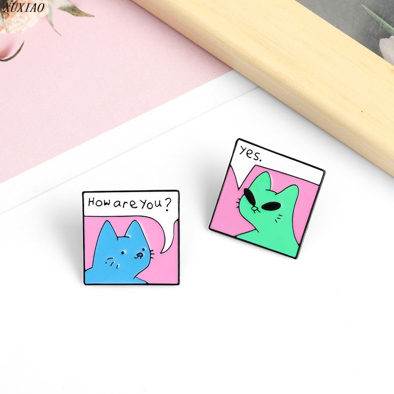 How Are You Curious Cat Enamel Pin Custom Cats Greetings Brooches Bag ...