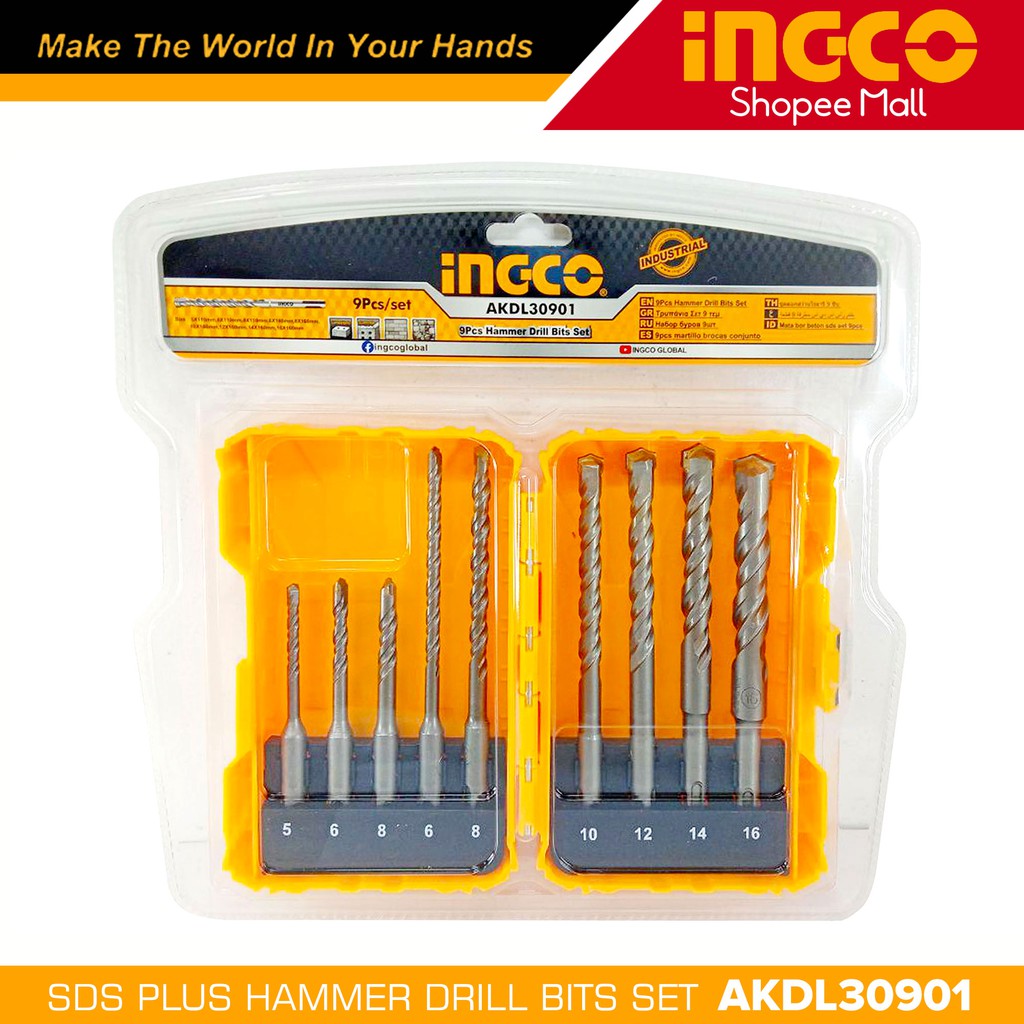 Ingco AKDL30901 9pcs SDS Plus Hammer Drill Bits Set _H | Shopee Philippines